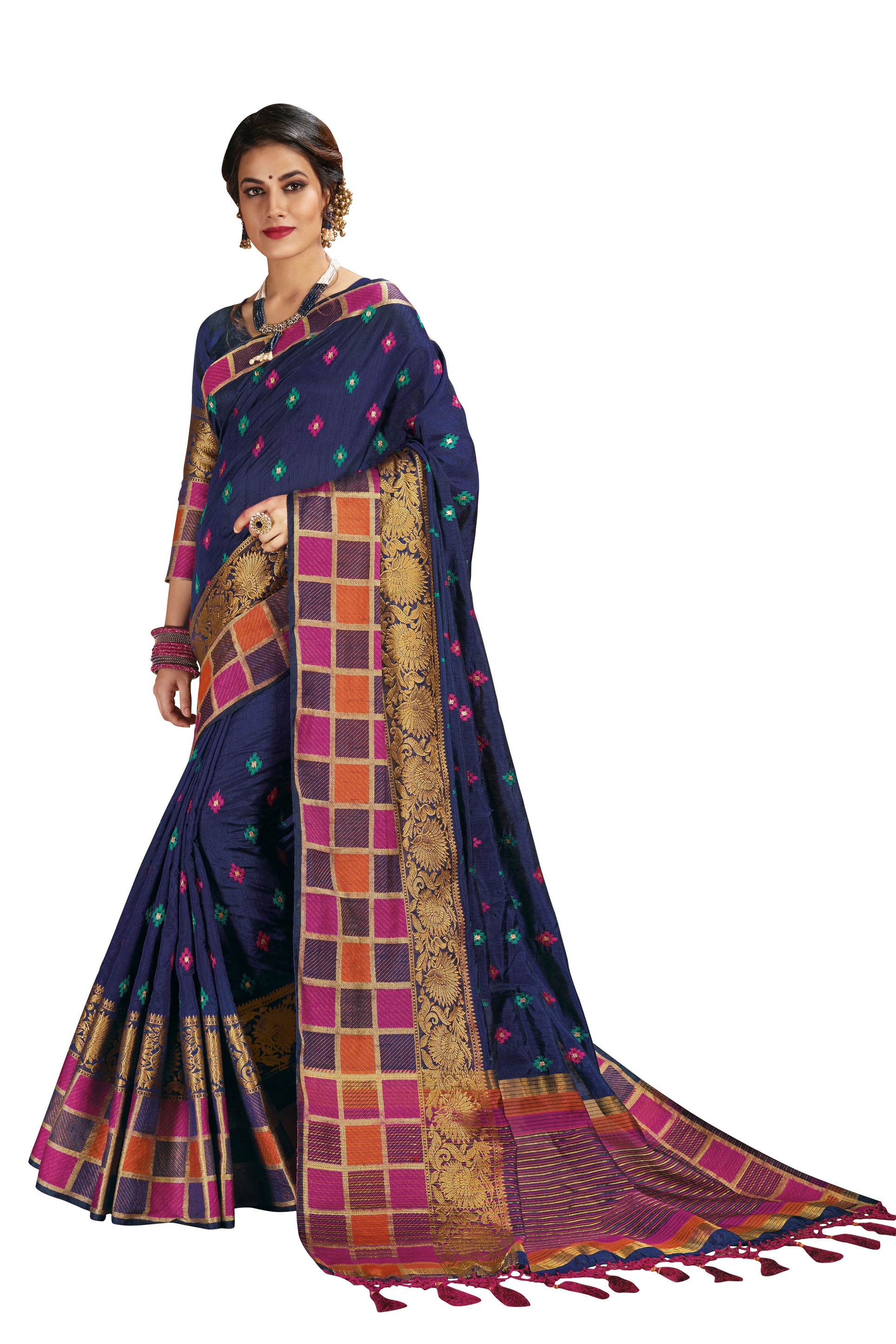 Raw Silk Navy embrodiery - Mayuri Silks